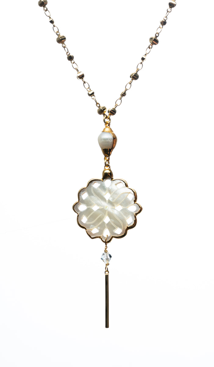 Venus Mother of Pearl Mandala Necklace – Mizu Jewels